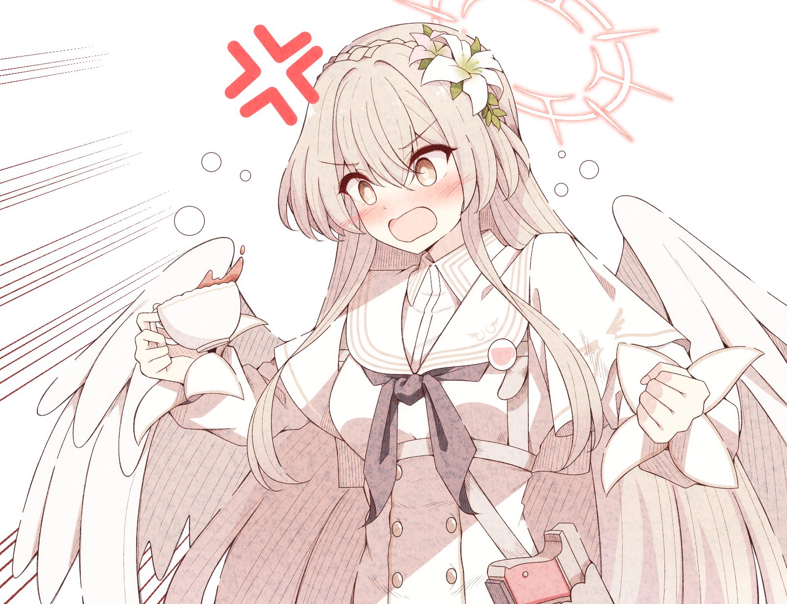 Safebooru - 1girl angel wings anger vein black neckerchief blue archive blush cup feathered ...