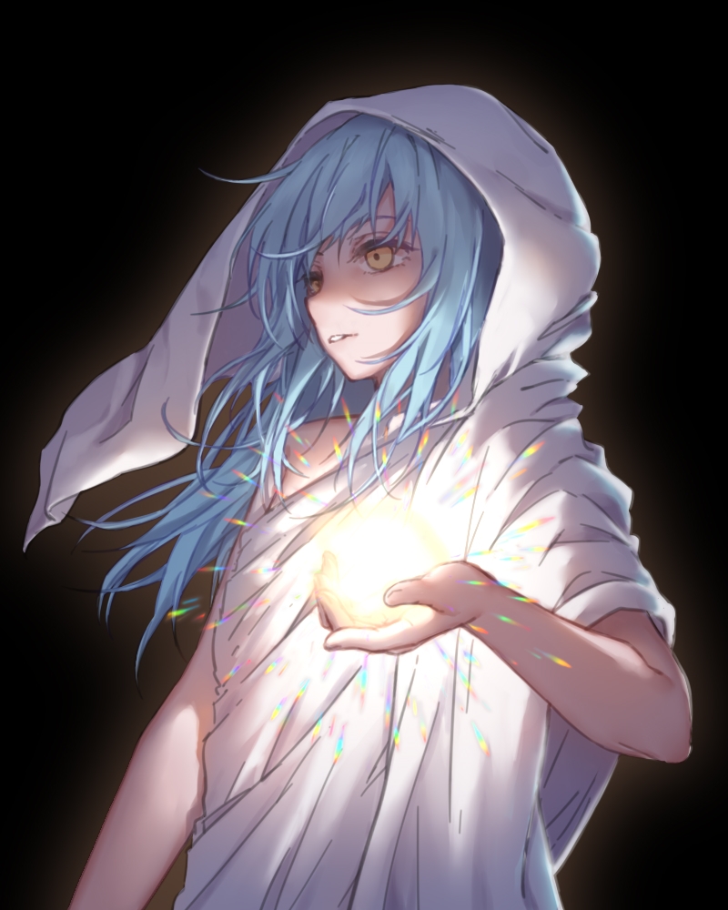 Safebooru - 1other bare arms bare shoulders black background blue hair ...