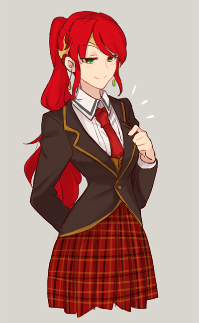 Safebooru - 1girl alternate costume arm behind back chuu earrings green ...