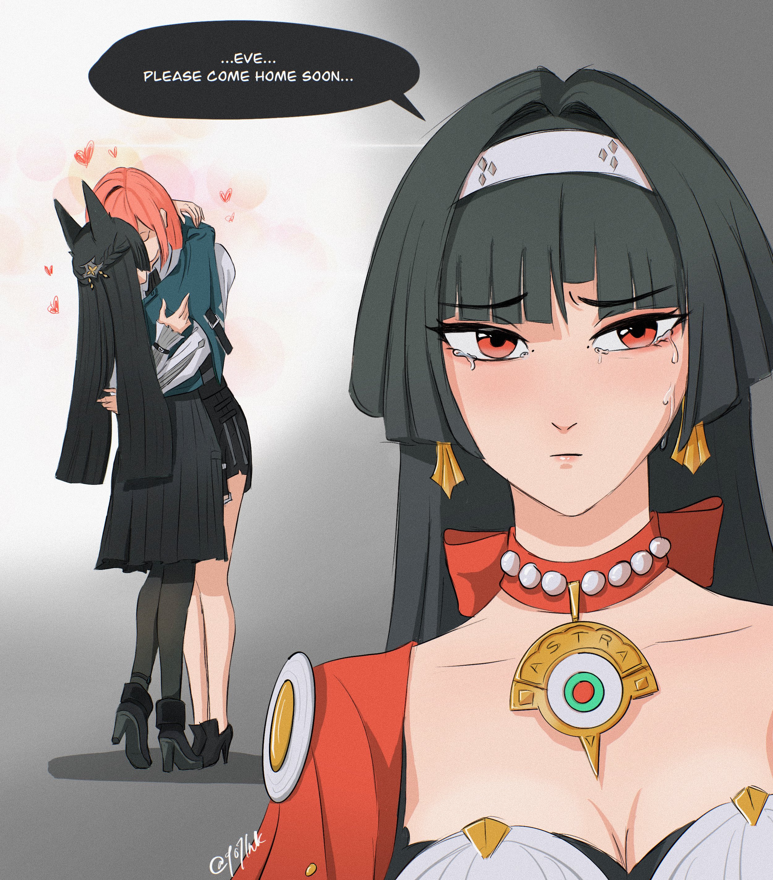 Safebooru - 3girls 9o7ink absurdres animal ears arms around back arms around neck astra yao ...