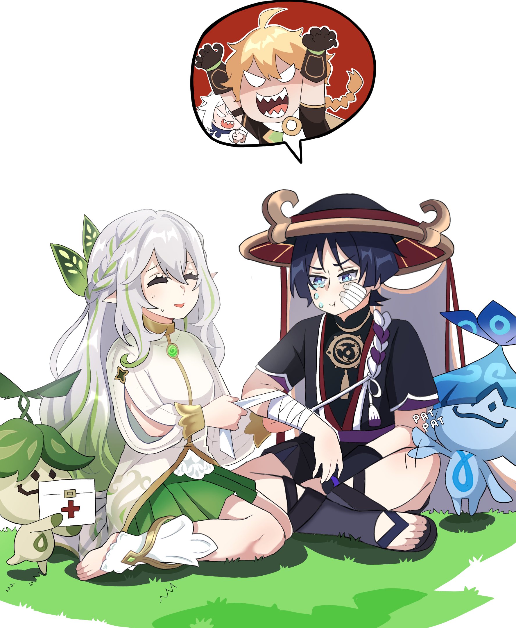 Safebooru - 2boys 2girls aether (genshin impact) aged up alternate costume alternate hairstyle ...