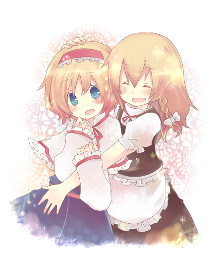 Safebooru - alice margatroid blonde hair blue eyes blush braid closed eyes hairband hug kirisame ...