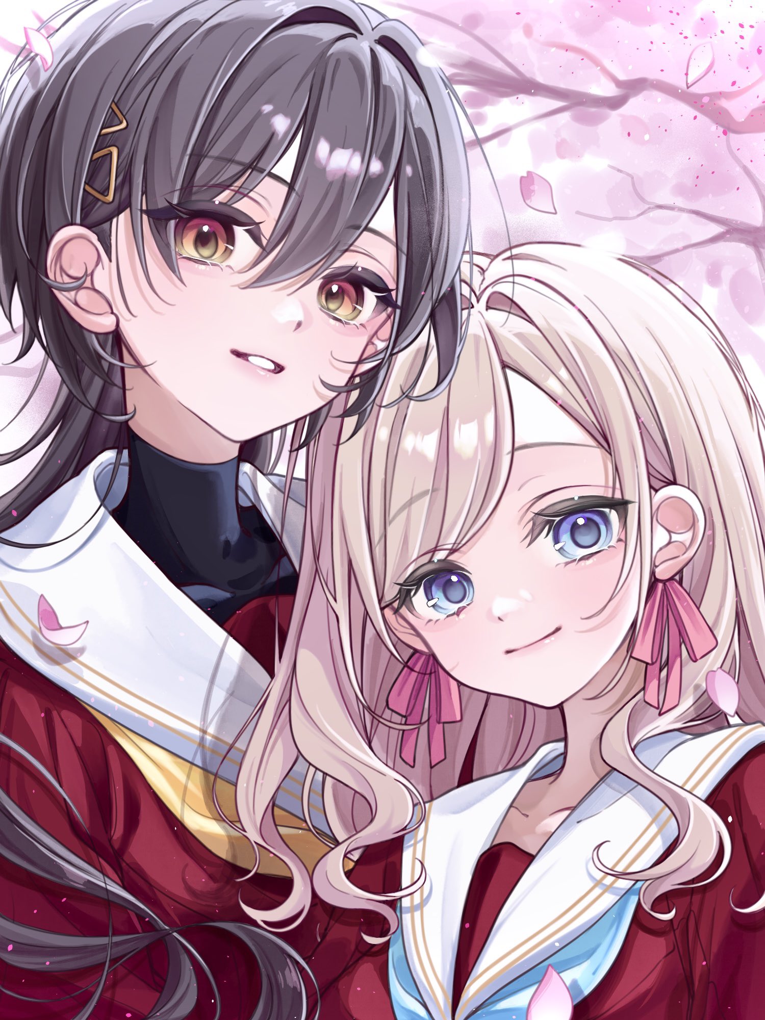 Safebooru - 2girls blue eyes blue neckerchief brown dress ceras ...