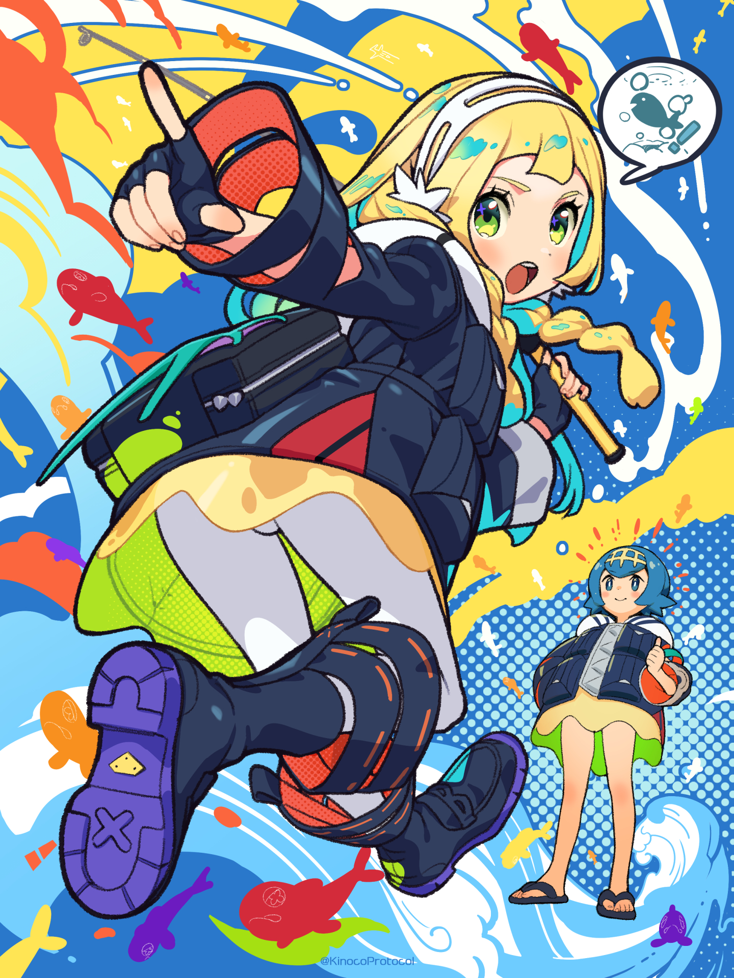 Safebooru - 2girls blonde hair blue eyes blue hair boots fingerless ...