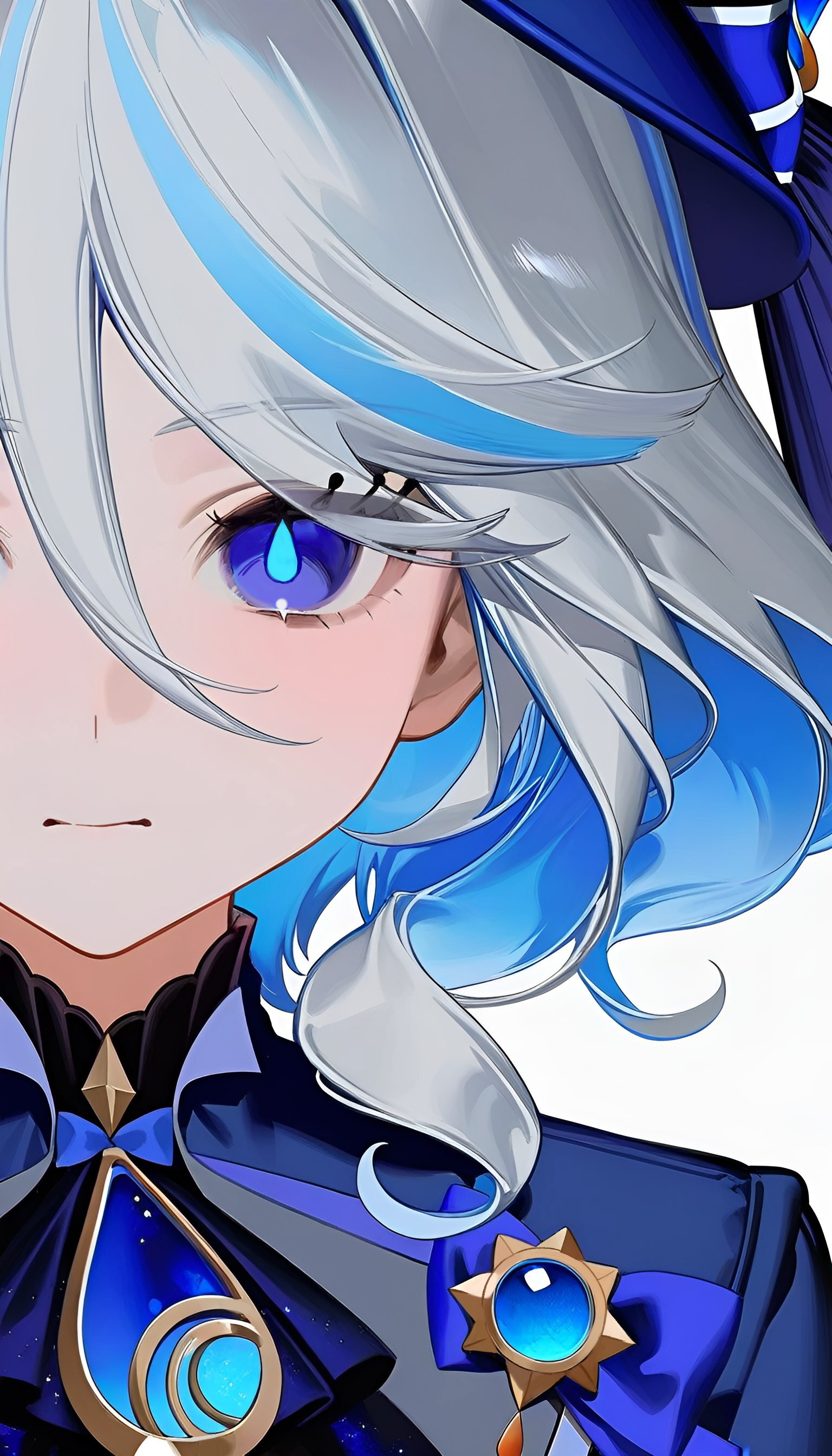 Safebooru - 1girl absurdres ascot blue ascot blue eyes blue hair blue hat blue jacket brooch ...