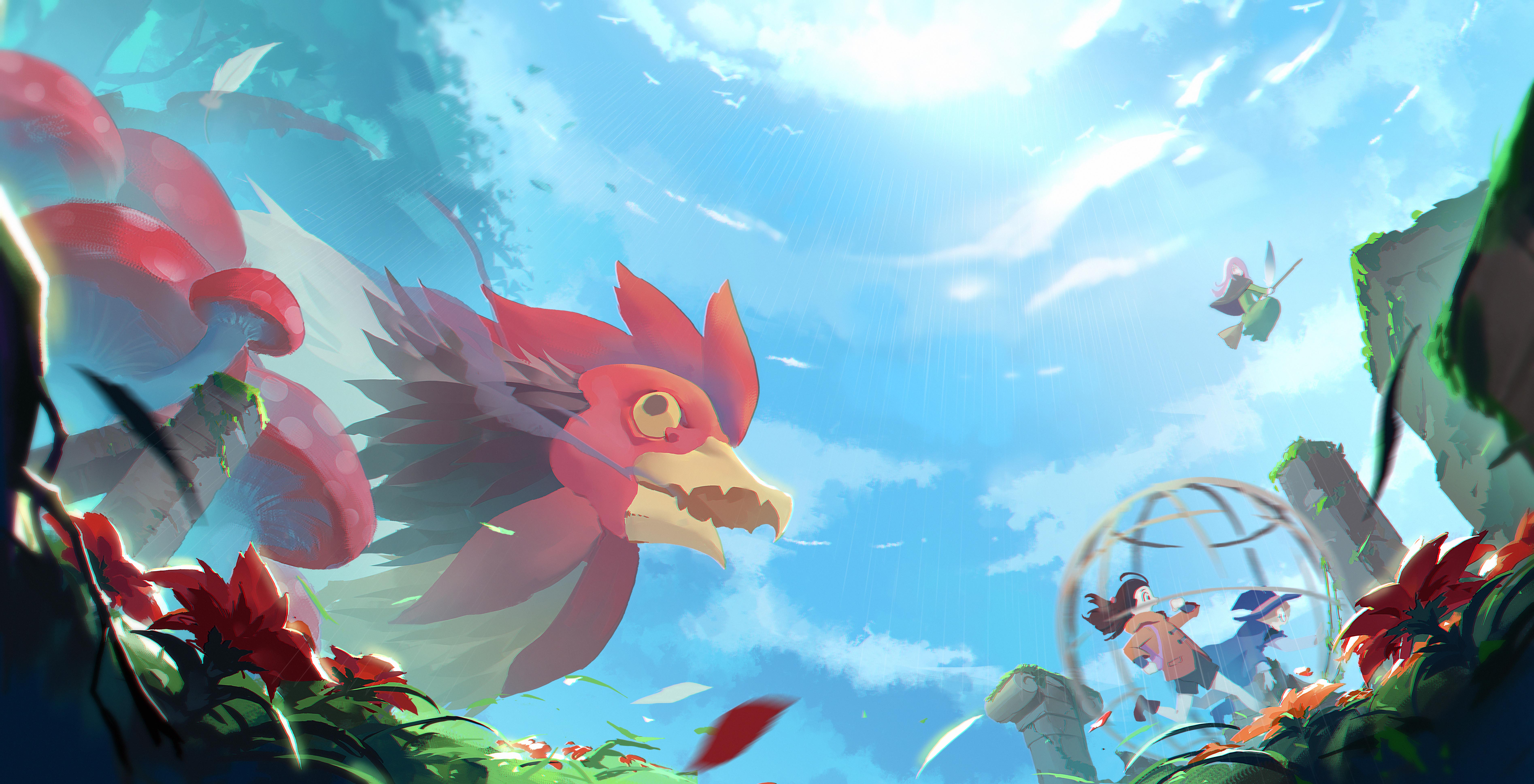 Safebooru - 3girls absurdres akko kagari animal backpack bag ball beak ...