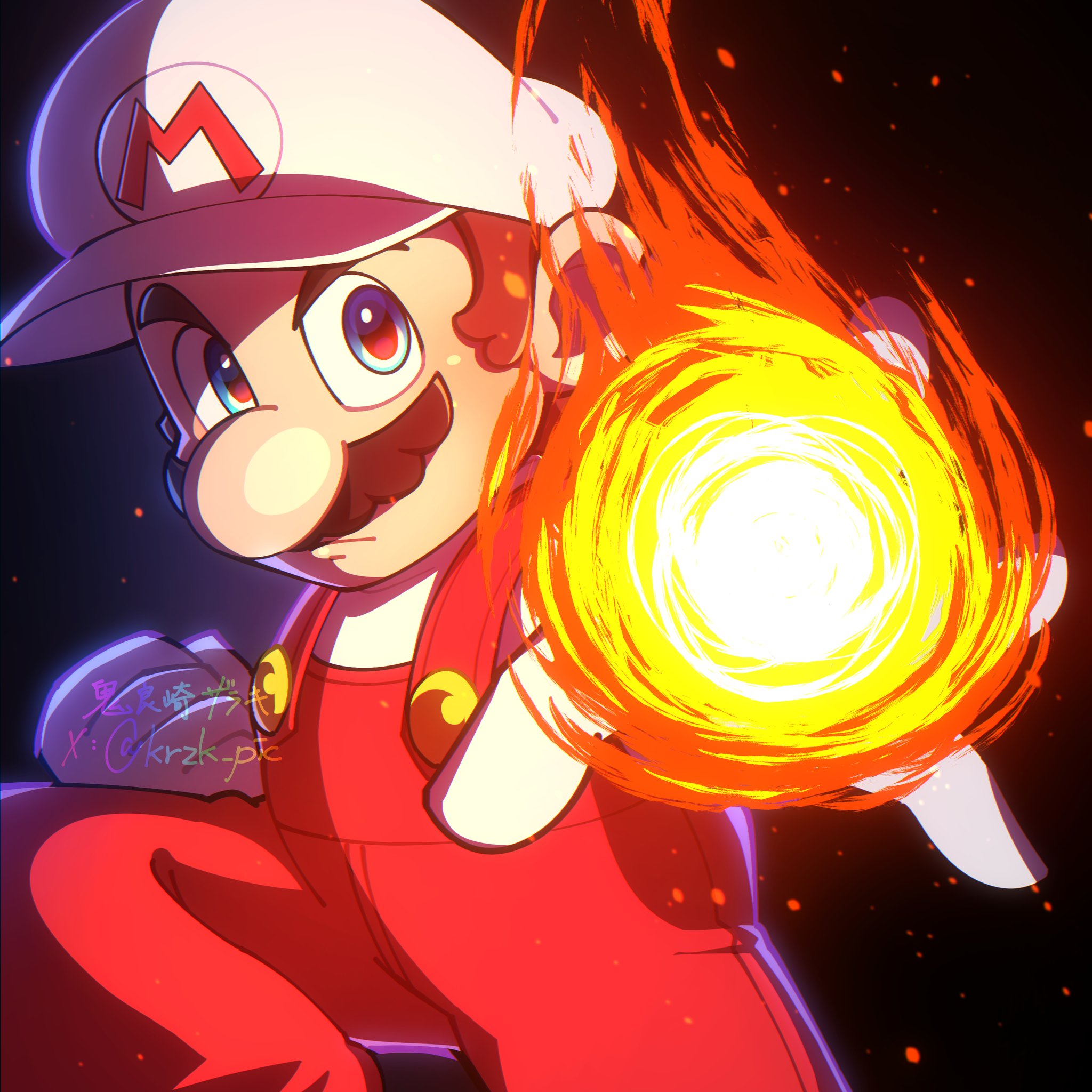 Safebooru - 1boy blue eyes brown hair facial hair fire mario fireball ...