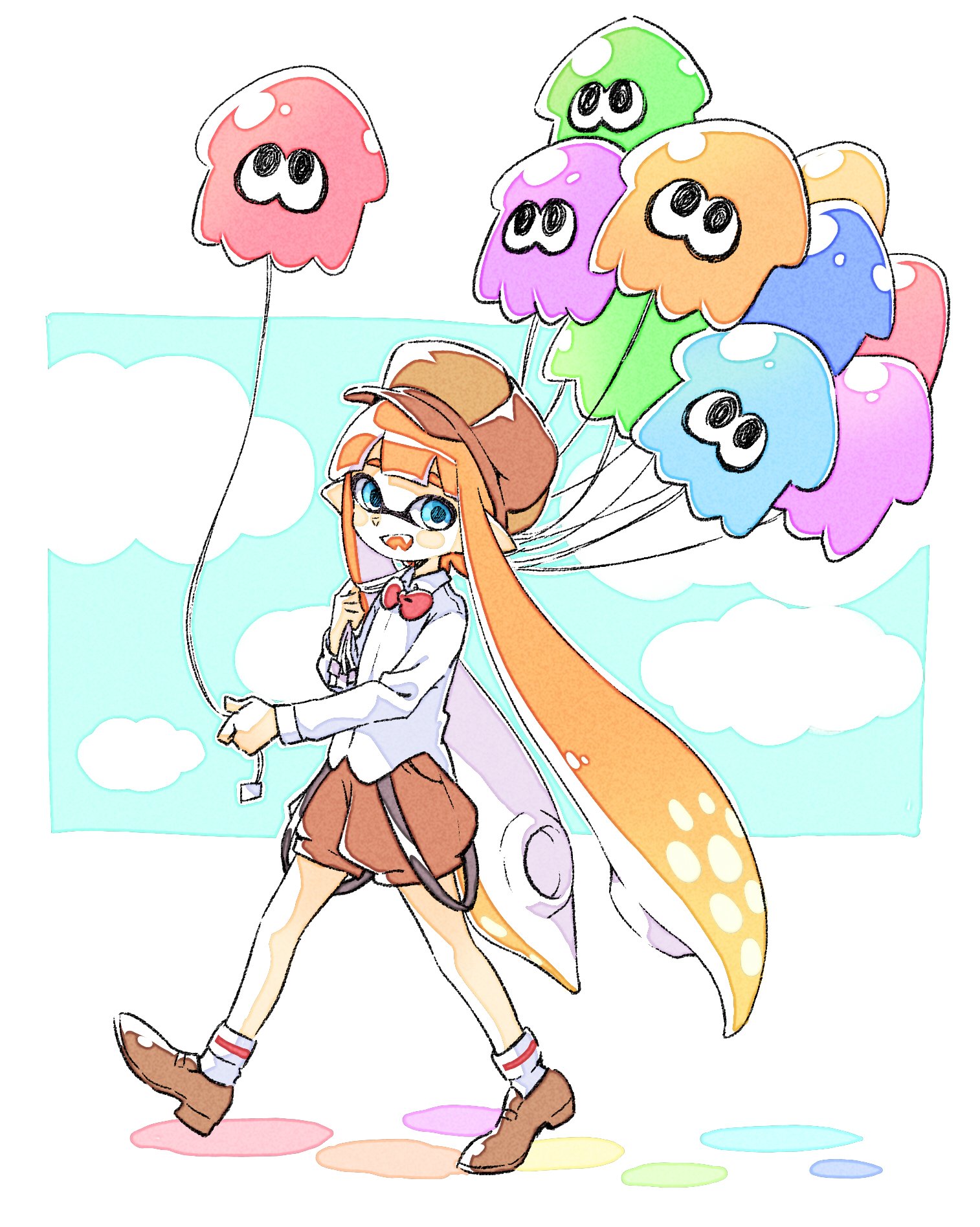 Safebooru - 1girl balloon blue eyes blush stickers clouds comamawa ...