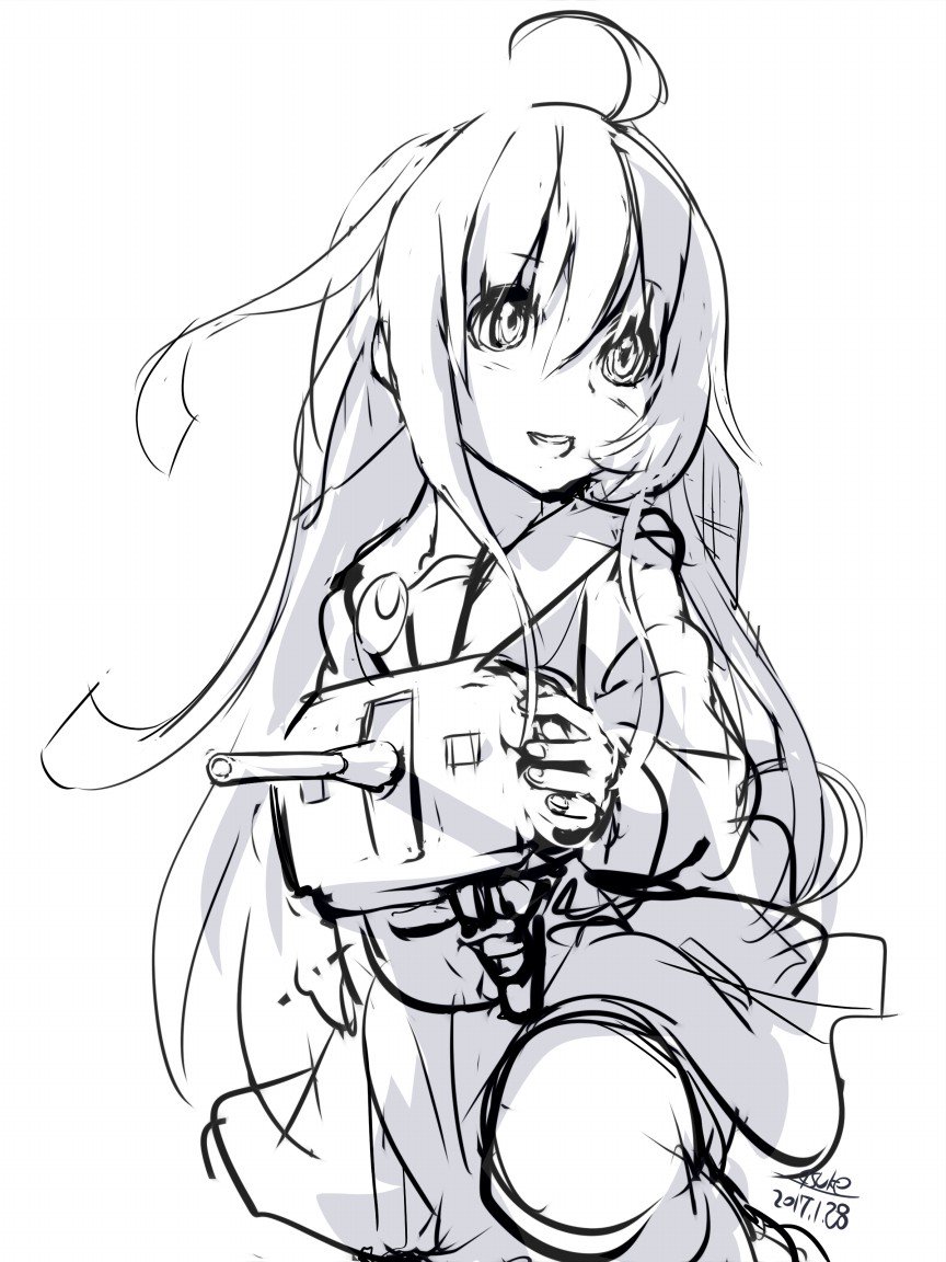 Safebooru - 1girl 2017 4suke :d ahoge artist name bangs blush dated eyebrows visible through ...