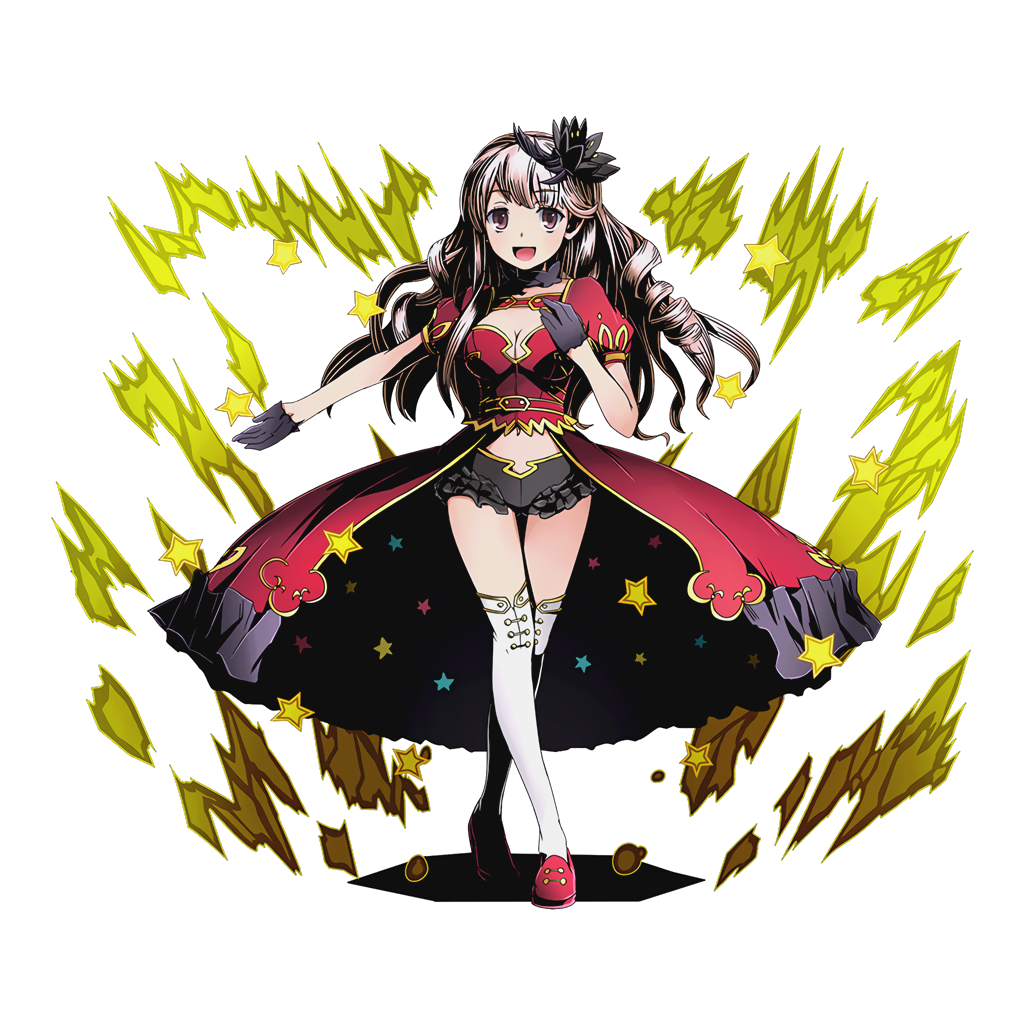 Safebooru - 1girl black gloves black shorts breasts brown eyes brown hair cleavage divine gate ...