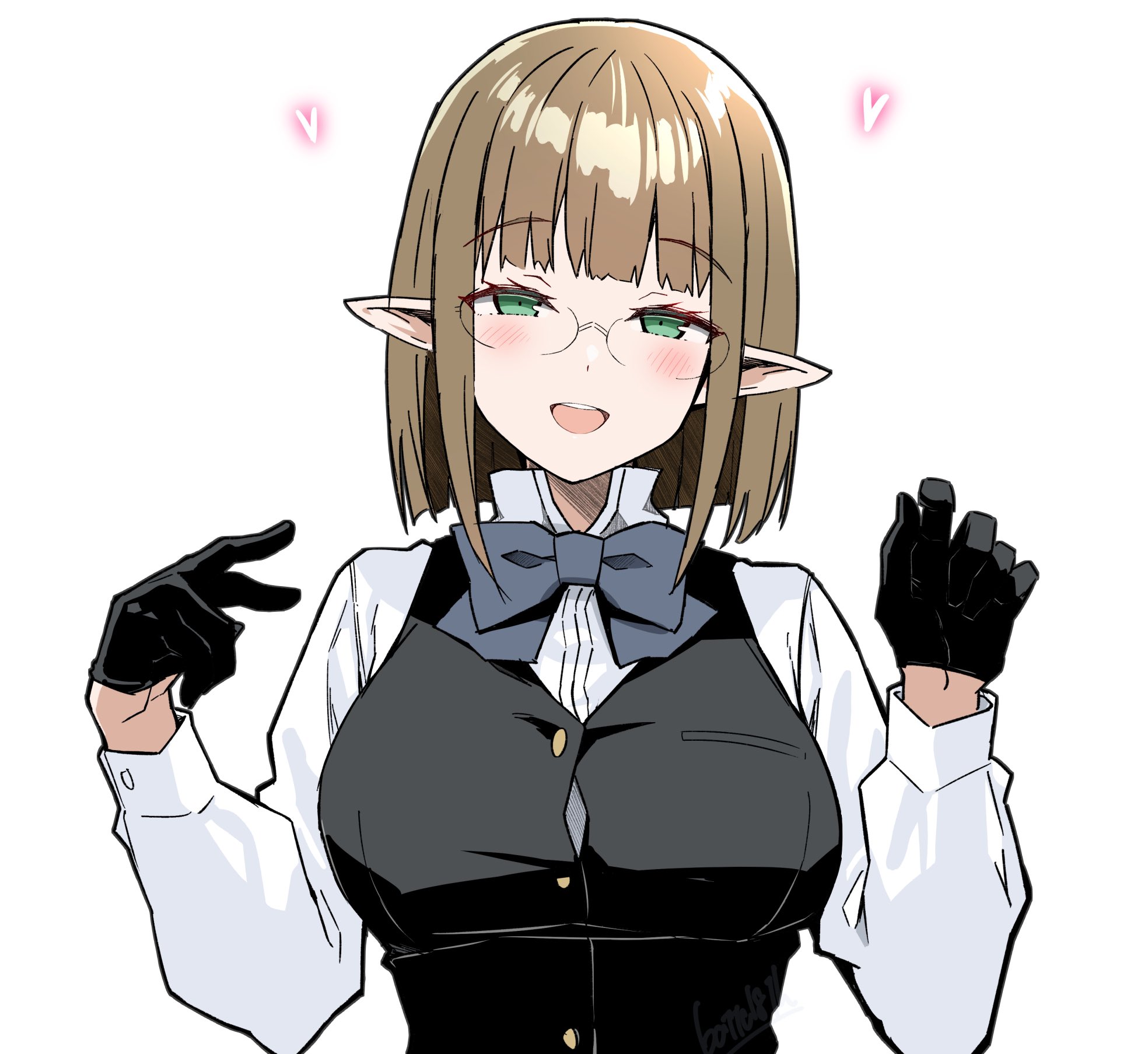 Safebooru - 1girl :d batta 16-sei black gloves blush bow bowtie brown ...