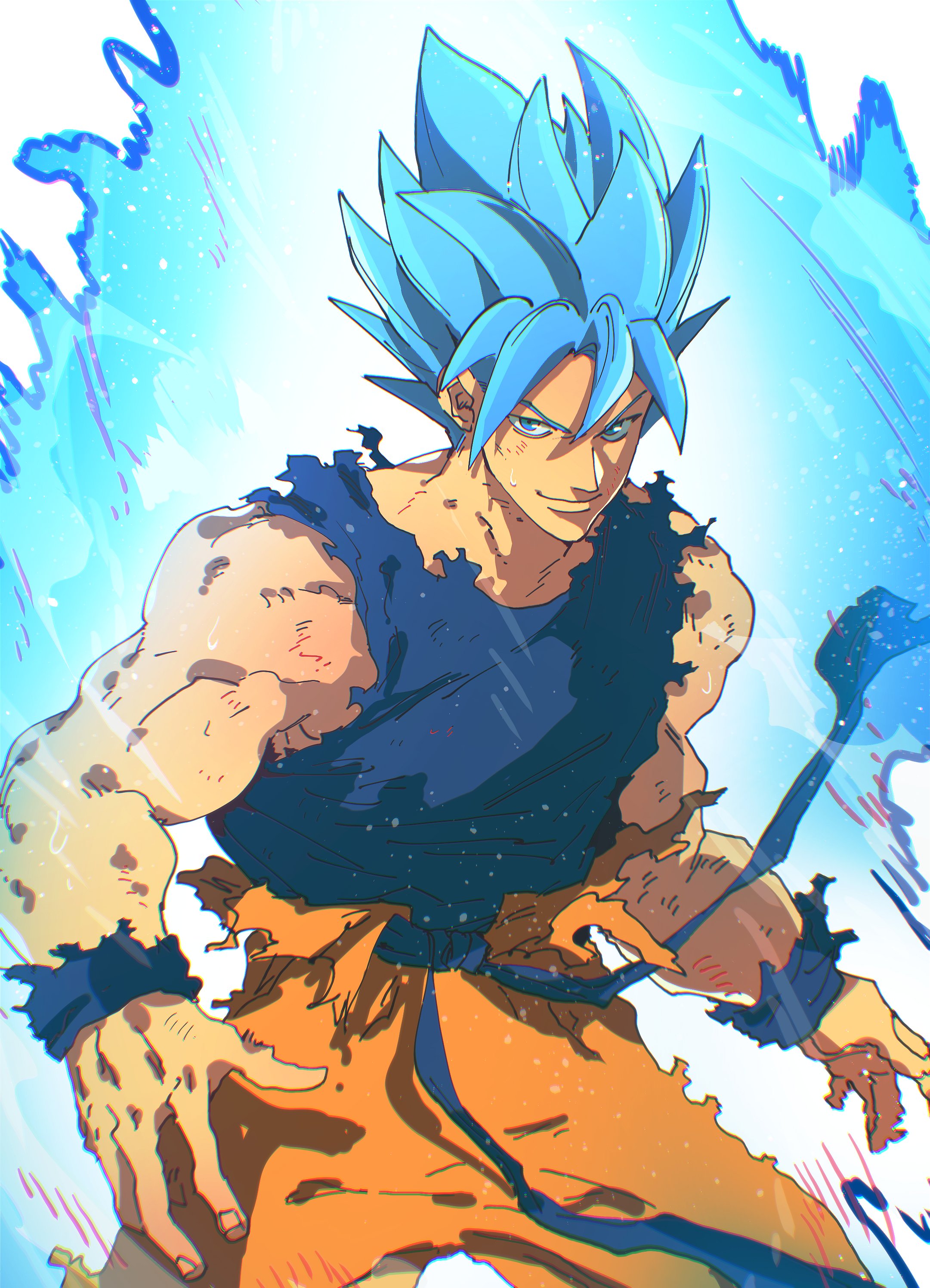 Safebooru - 1boy absurdres aura blue eyes blue hair blue sash blue ...