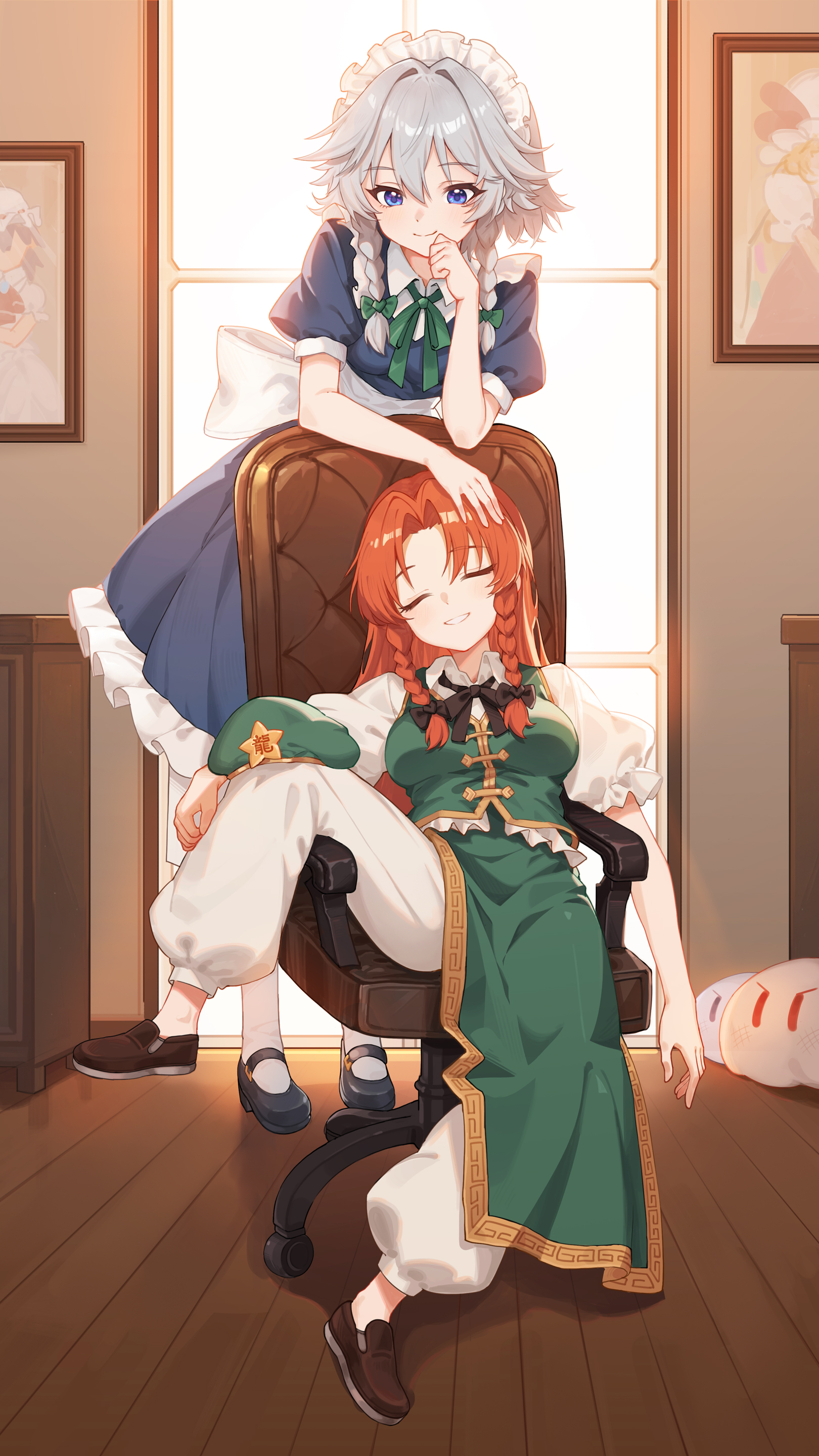 Safebooru - 2girls absurdres back bow black bow black shoes blue dress blue eyes bow bowtie ...