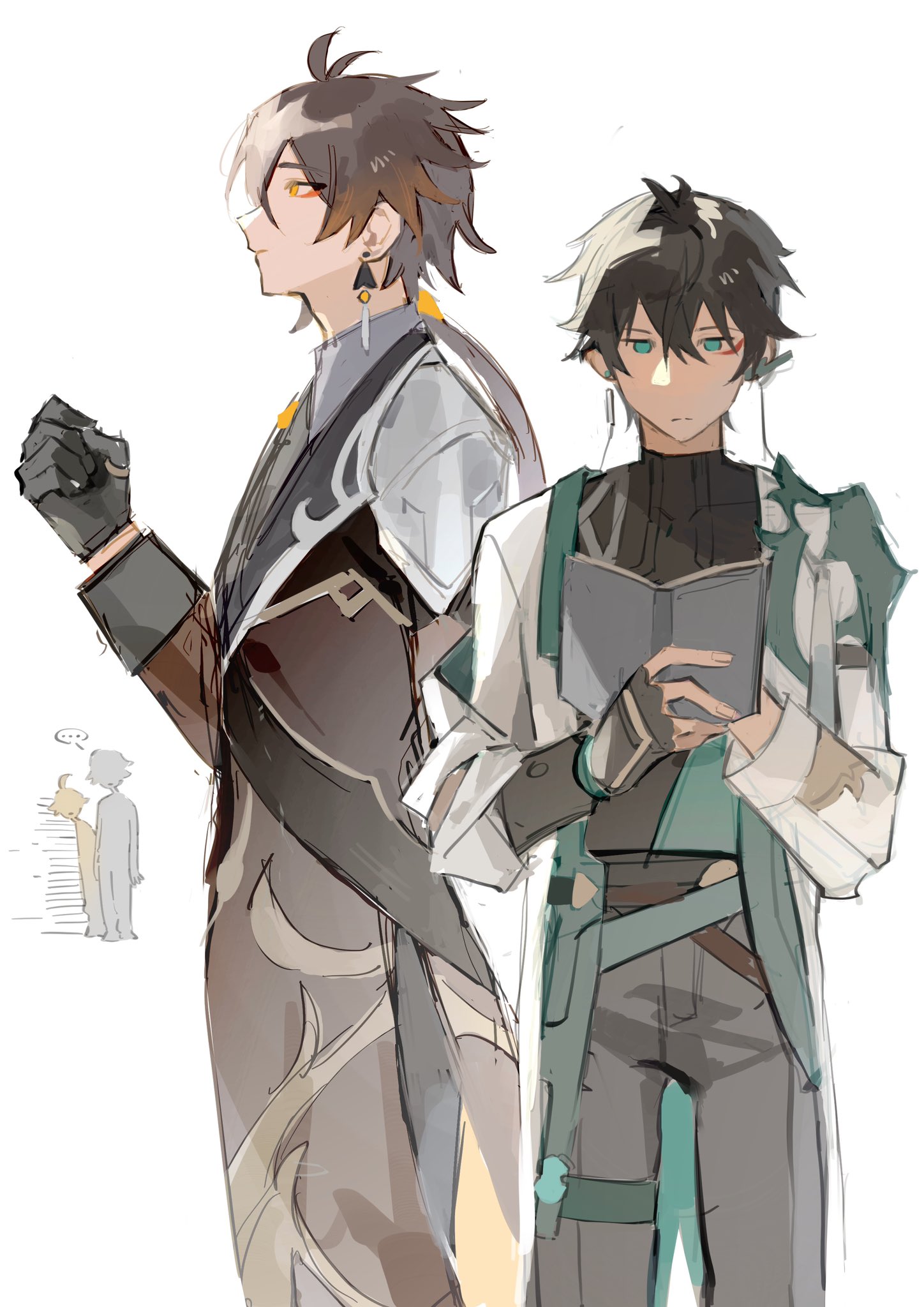 Safebooru - ... 4boys aether (genshin impact) antenna hair aqua coat ...