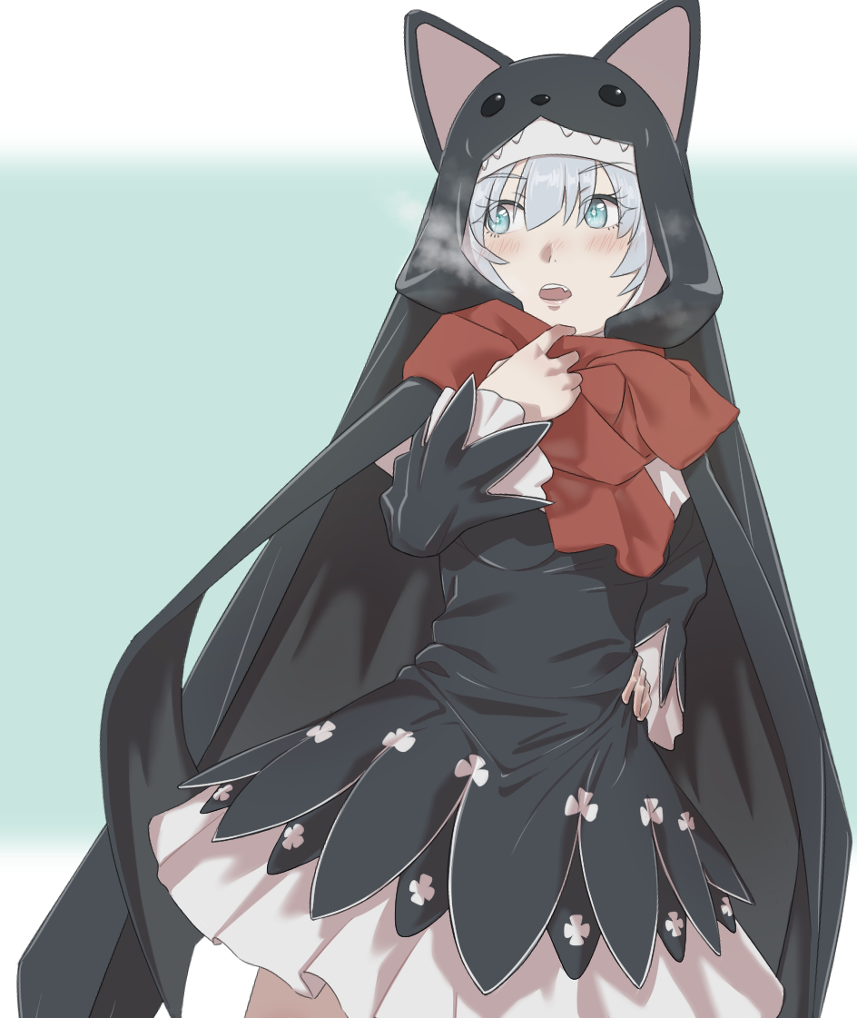 Safebooru - 1girl black dress blue background blurry blurry background ...