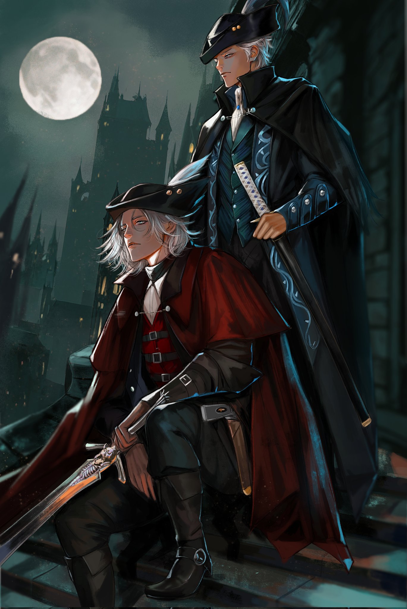 Safebooru - 2boys black cloak black hat black pants black shoes ...