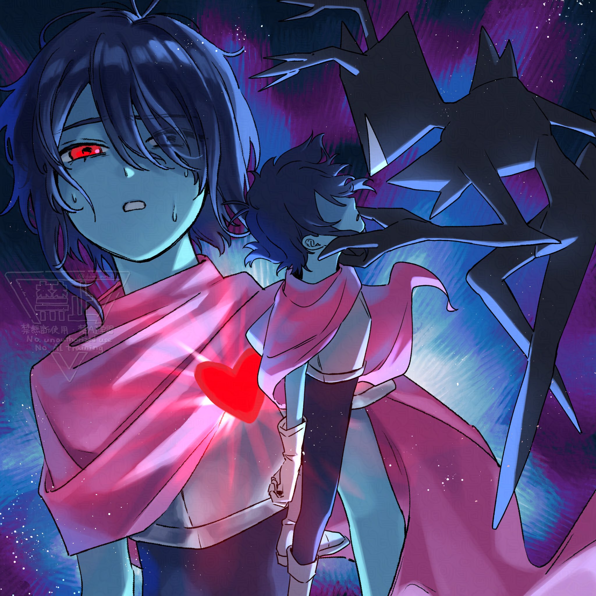 Safebooru - 2others ake blood armor black unitard blue hair blue skin ...