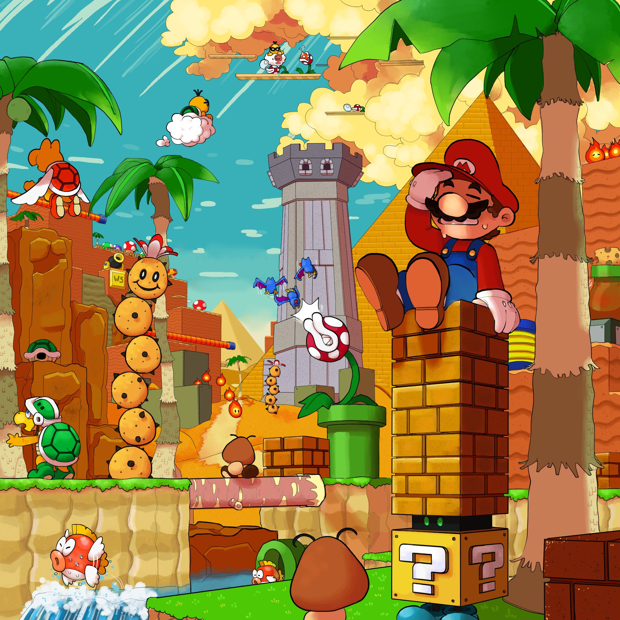 Safebooru - 1boy ? block block (mario) block (object) blockhopper blue ...