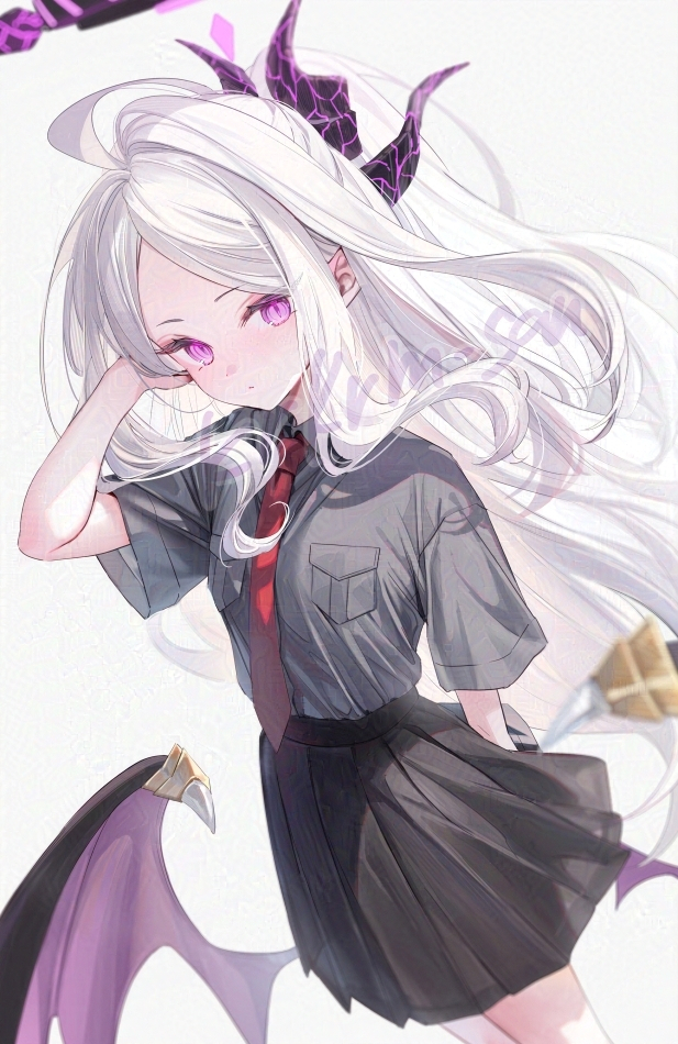 Safebooru - 1girl adversarial noise alternate costume arm behind back black halo black horns ...