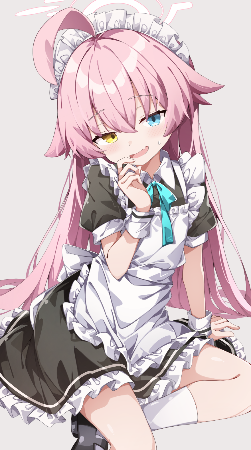 Safebooru - 1girl ahoge alternate costume apron black dress blue ...