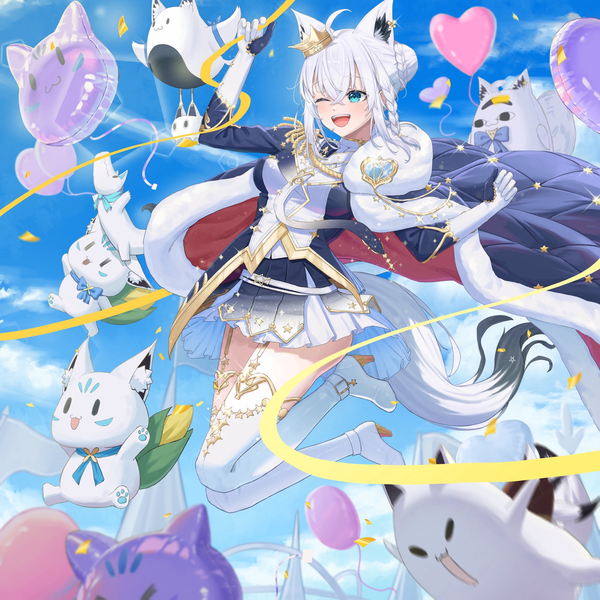 Safebooru - 1girl :d ahoge animal ear fluff animal ears balloon bangom ...