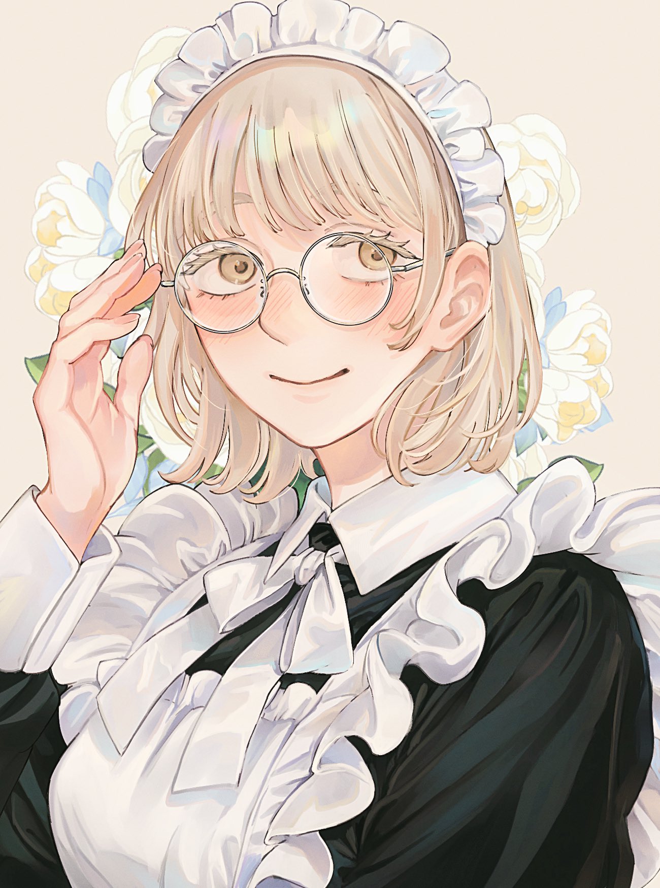 Safebooru - 1girl adjusting eyewear alt text alternate costume apron ...