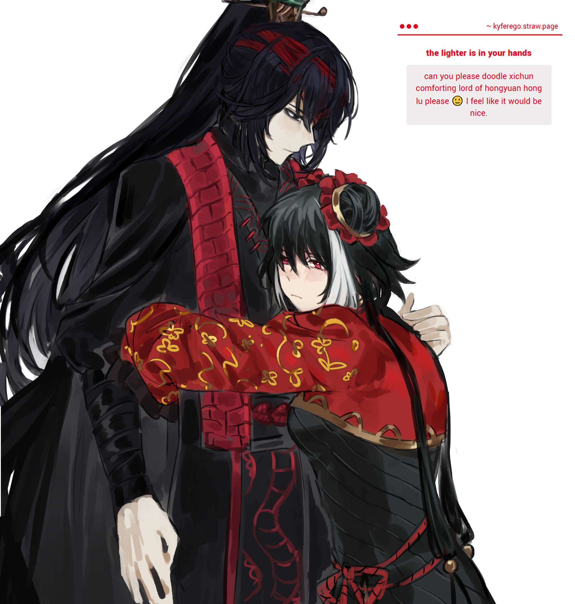 Safebooru - 1boy 1girl bandage over one eye black dress black eyes ...