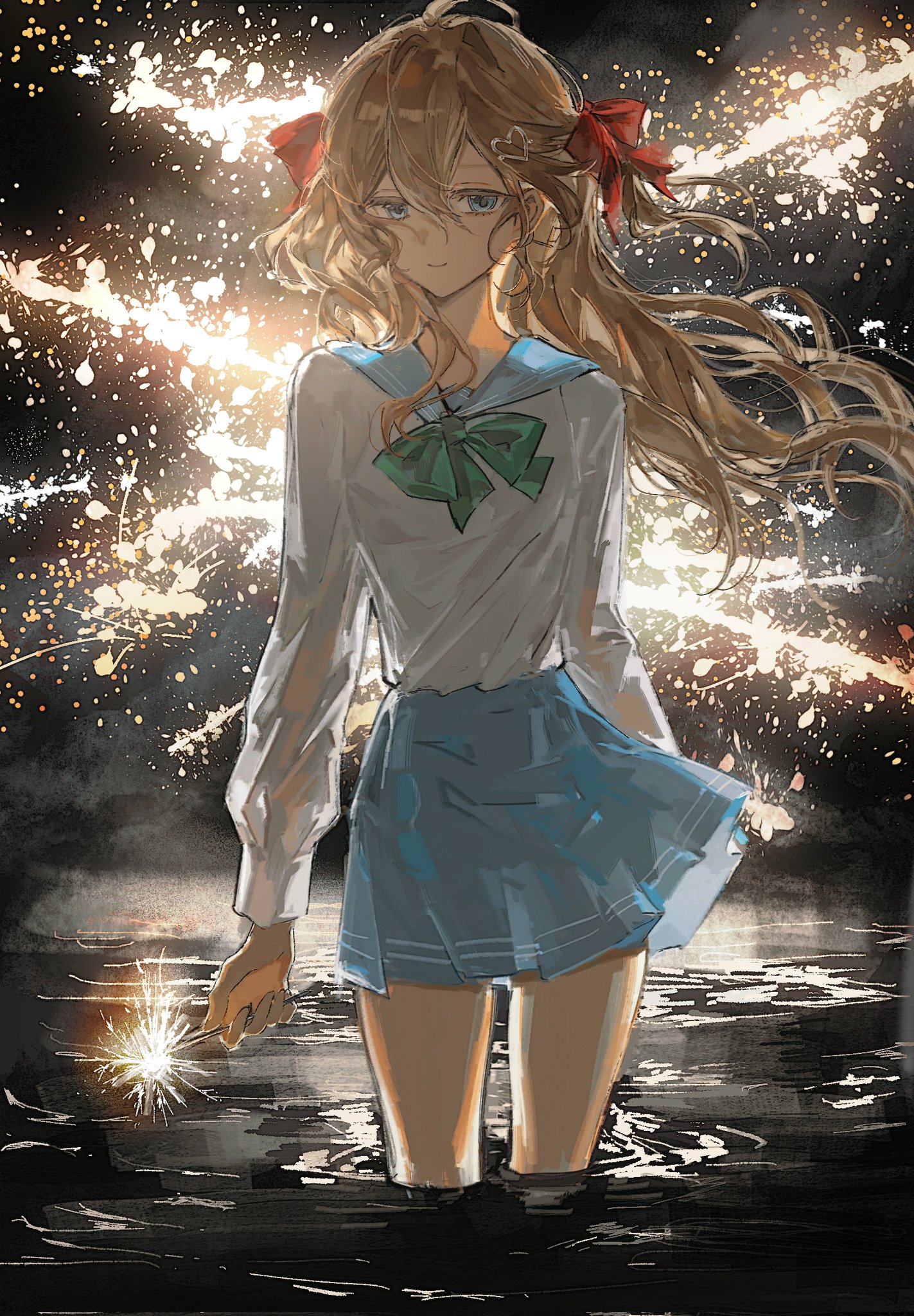 Safebooru - 1girl ahoge blue eyes blue sailor collar blue skirt bow ...