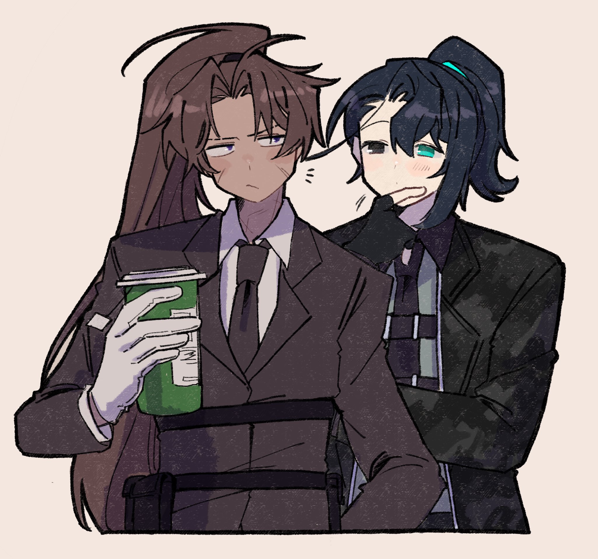 Safebooru - 2boys black coat black eyes black gloves black hair black ...