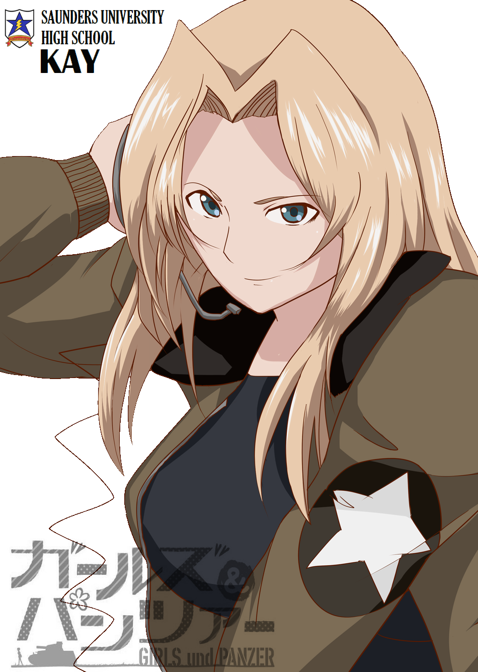 Safebooru - 1girl blonde hair blue eyes bomber jacket breasts character name copyright name ...