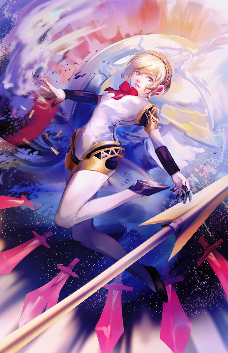 Safebooru - 1girl aegis aegis (persona) blonde hair blue eyes highres k (sktchblg) looking at ...
