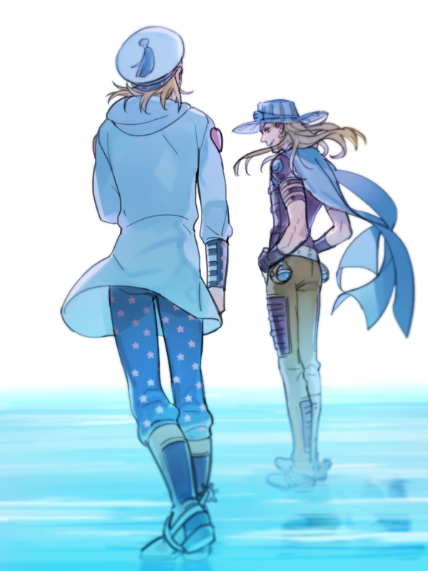 Safebooru - 2boys arm warmers blonde hair boots cape from behind full ...