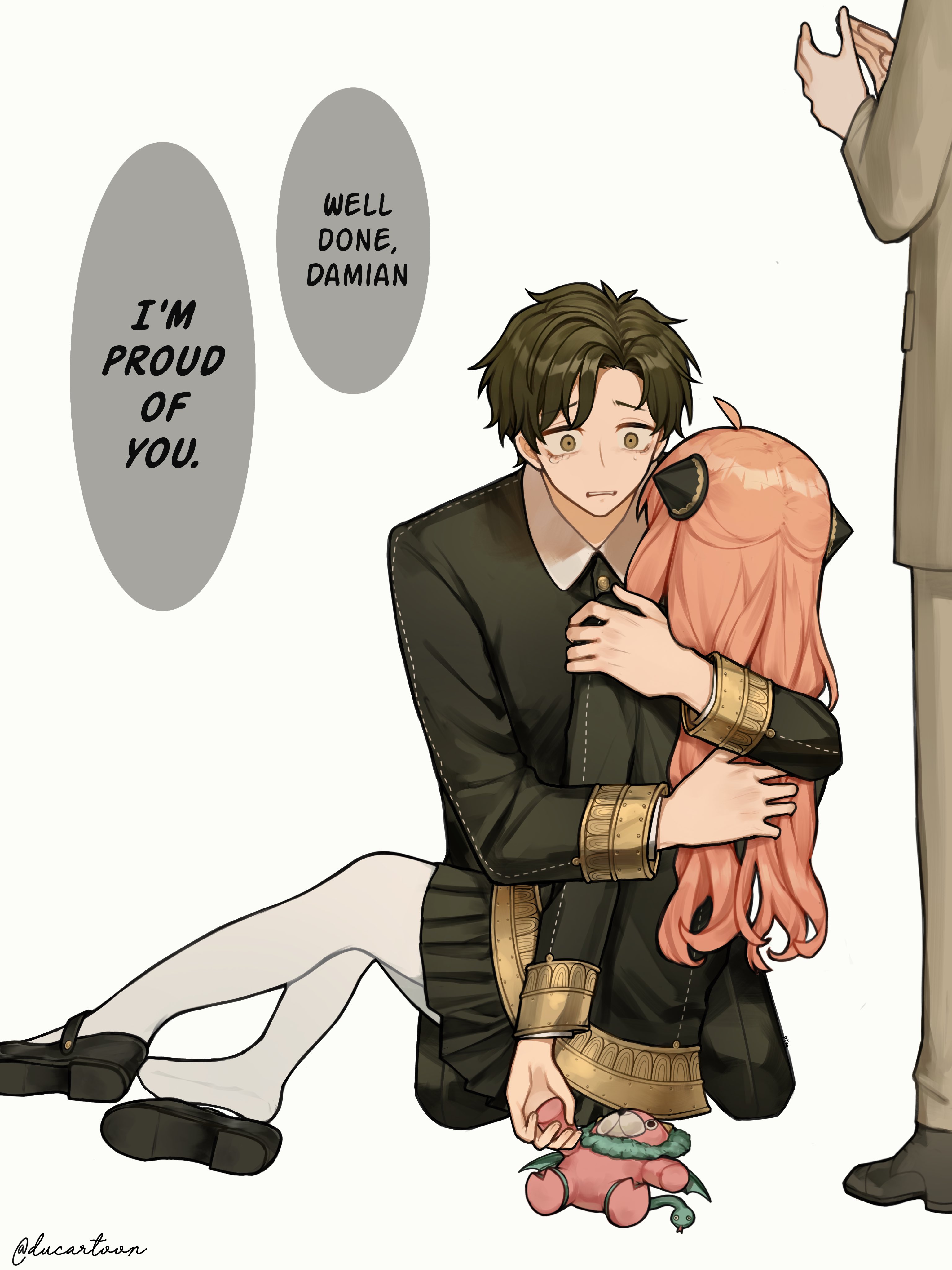 Safebooru - 1girl 2boys absurdres aged up anya (spy x family) black hair black shirt black shoes ...