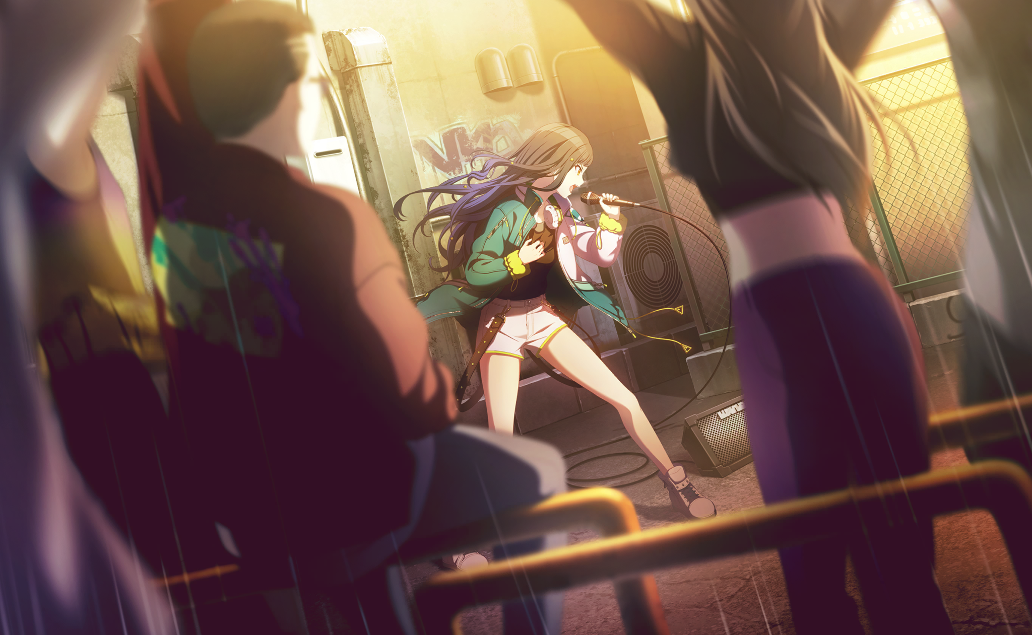 Safebooru - 1boy 2girls 2others black hair black shoes blurry blurry foreground bout for beside ...