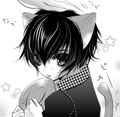 Safebooru - cat ears cat tail catboy lowres monochrome nekomimi persona ...