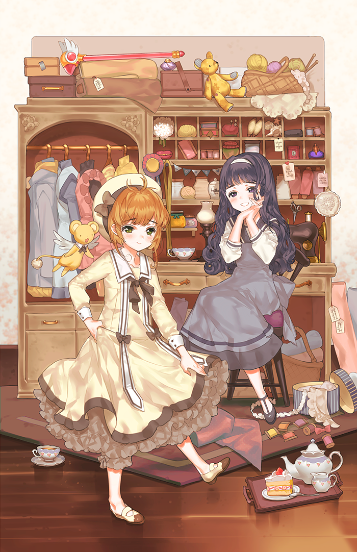 Safebooru - 2girls antenna hair black hair blush brown hair card captor sakura chair clow card ...