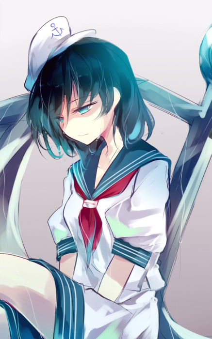 Safebooru - 1girl anchor aqua eyes black hair kutsuki kai murasa minamitsu solo touhou wet | 2192029
