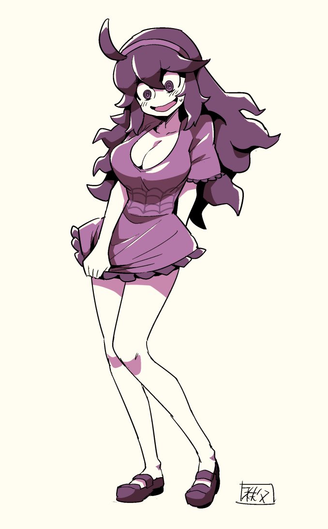 Safebooru - 1girl @ @ blush breasts cleavage dress dress pull flip-flops full body hairband hex ...