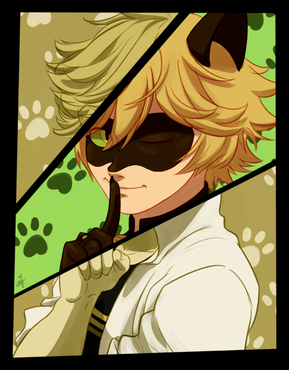 Safebooru - 1boy adrien agreste animal ears black border blonde hair border cat ears ceejles ...
