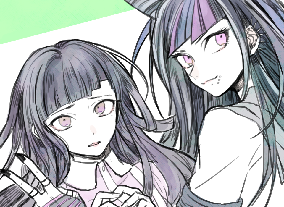Safebooru - 2girls bangs black hair black nails closed mouth collared ...