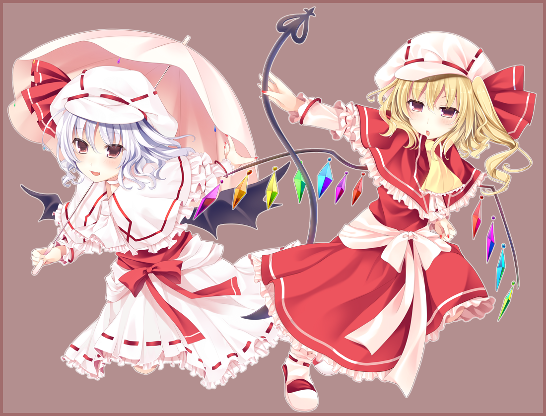 Safebooru - 2girls :o adapted costume ajiriko ascot bangs bat wings blonde hair blue hair blush ...