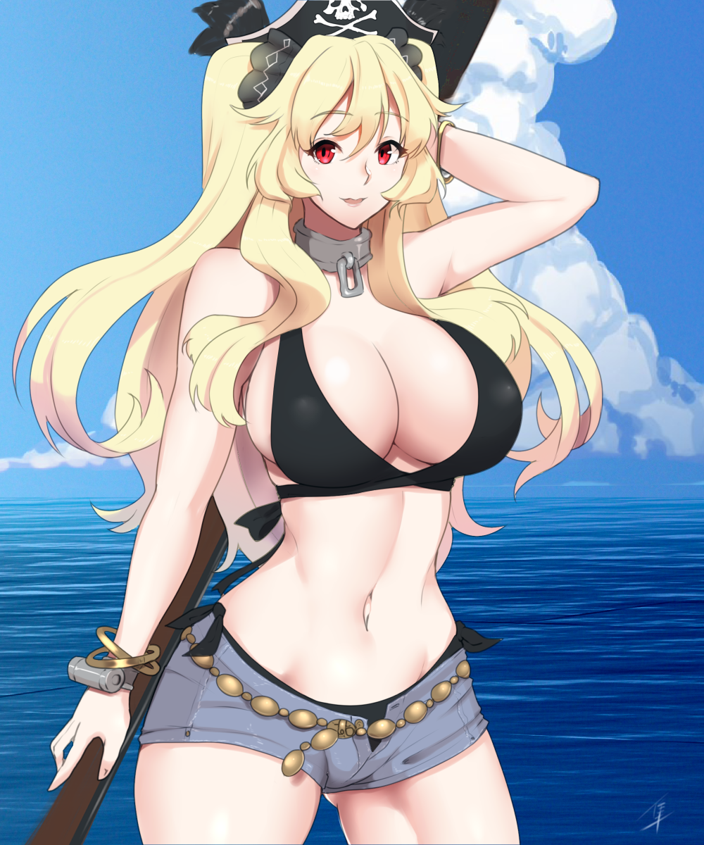Safebooru - 1girl anne bonny (fate/grand order) arm behind head bikini bikini under clothes ...