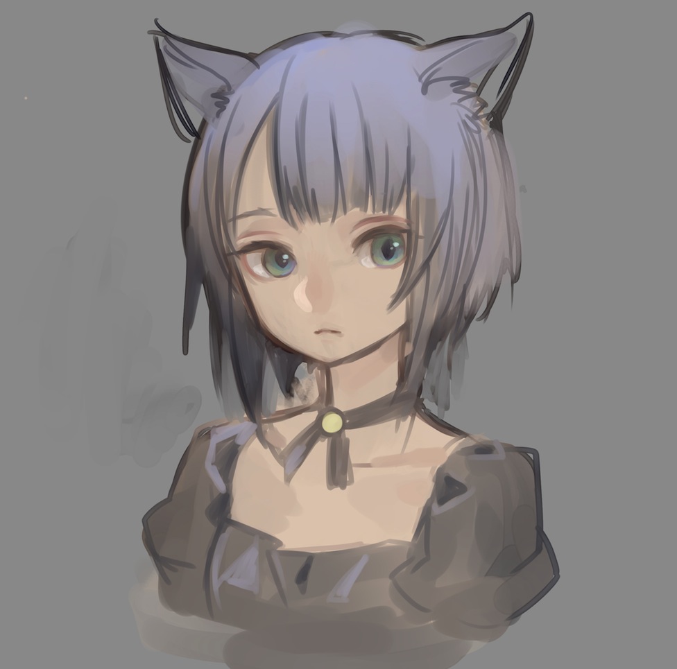 Safebooru - 1girl ama-tou animal ears bangs black clothes bolo tie cat ears collarbone eyelashes ...