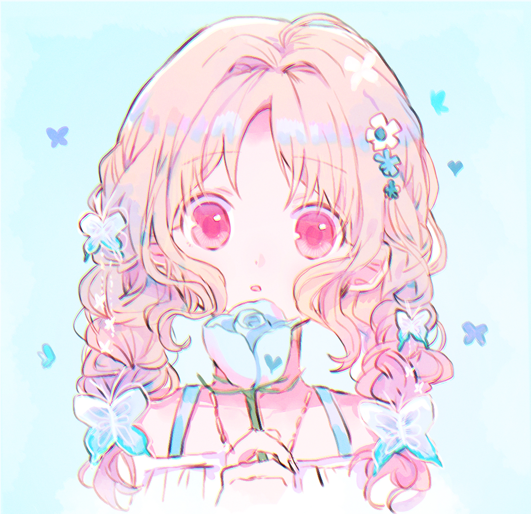 Safebooru - 1girl blonde hair blue butterfly blue flower blue rose braid bug butterfly diabolik ...
