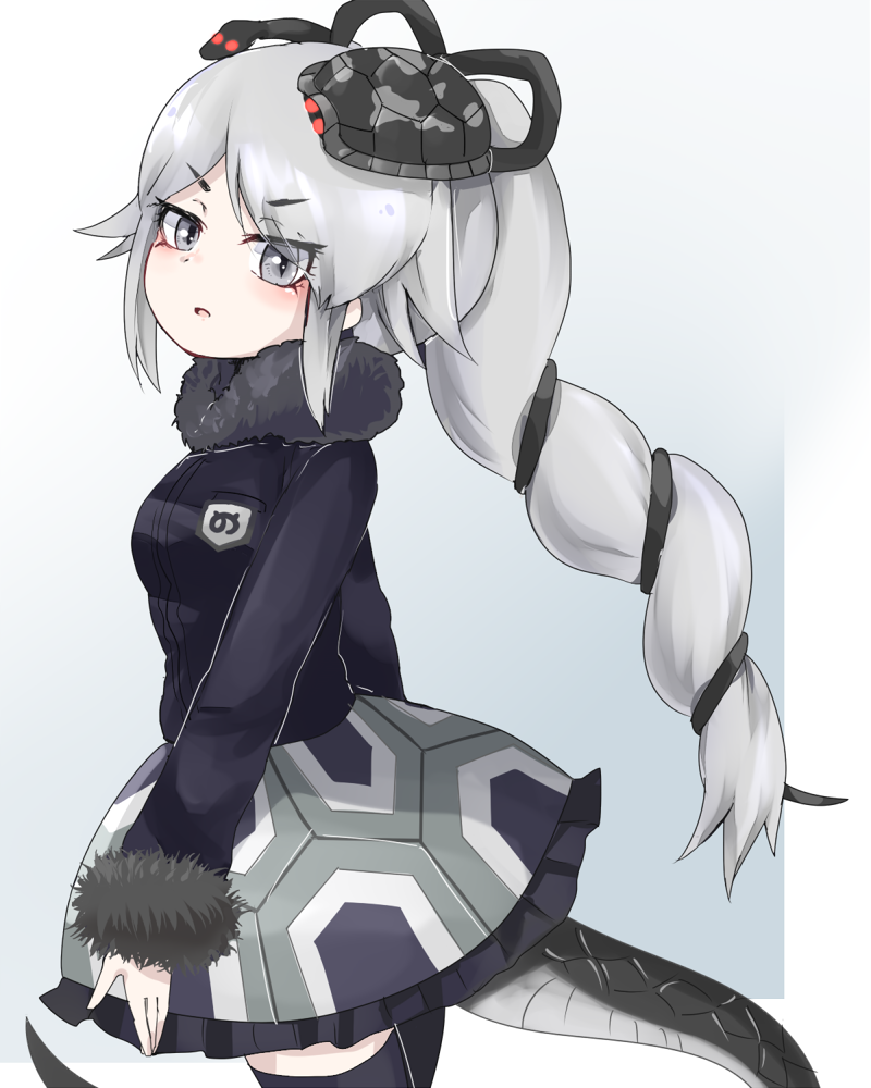 Safebooru - 1girl fur trim genbu (kemono friends) grey eyes grey hair ...