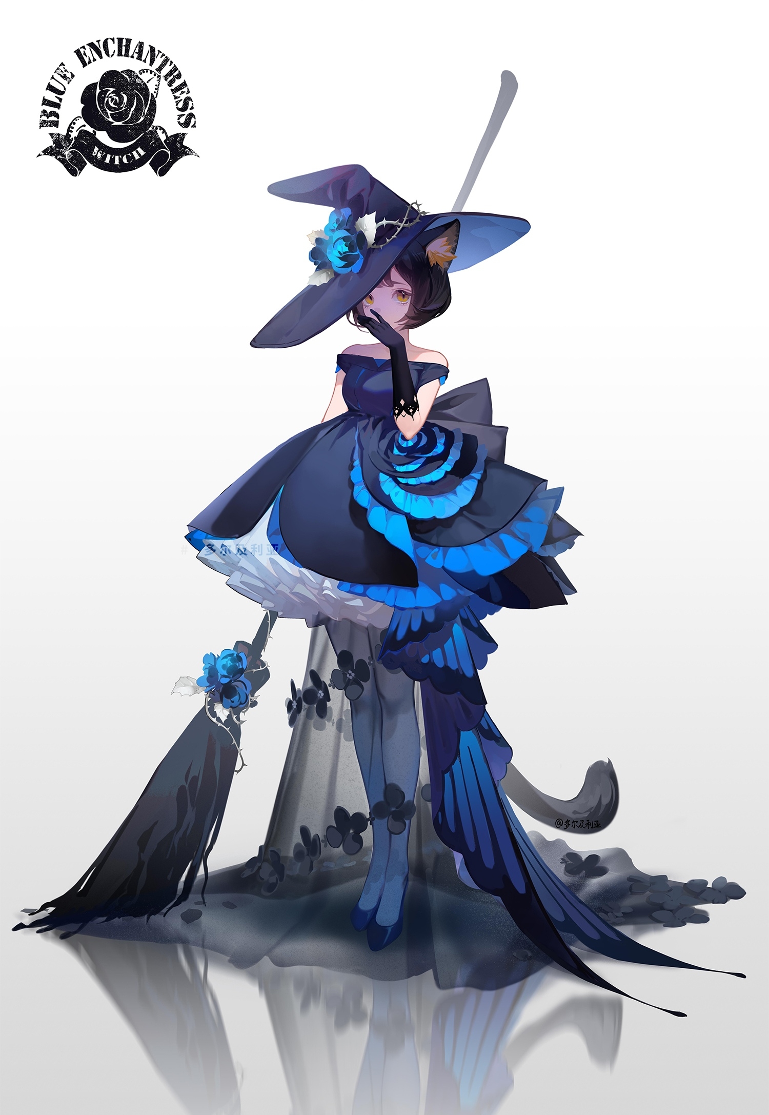 Safebooru - 1girl animal ear fluff animal ears bangs bare shoulders black dress black flower ...