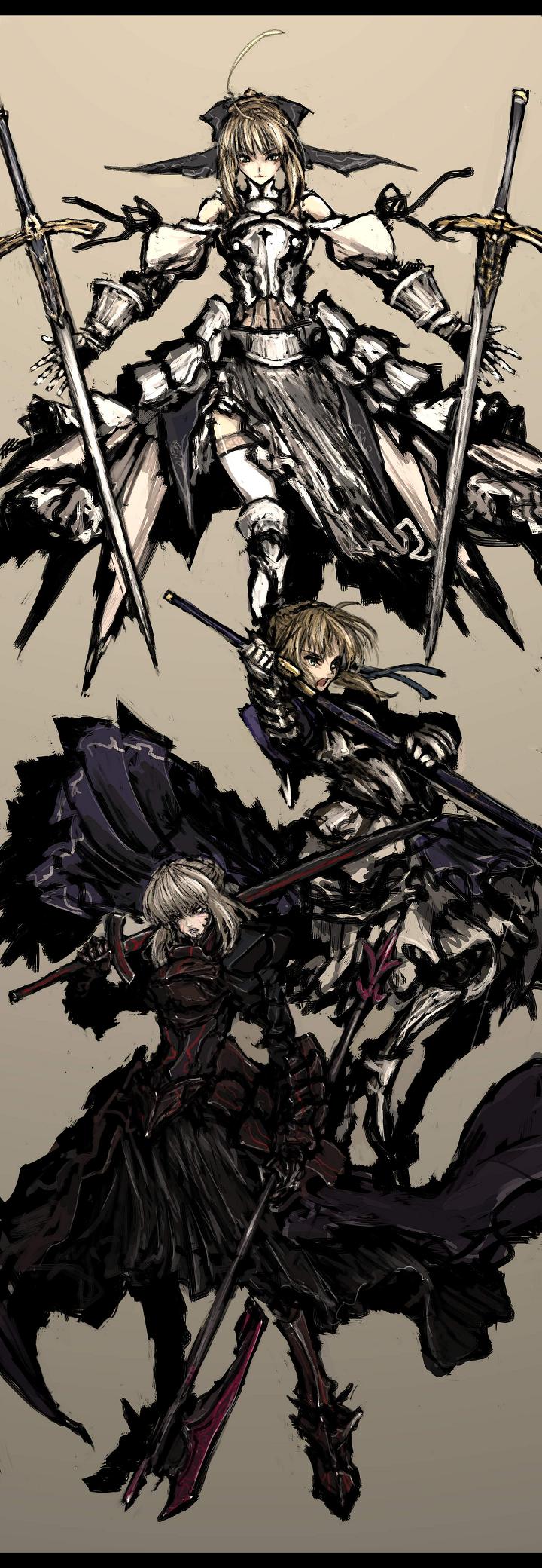 Safebooru - armored dress black saber dress dual persona dual wield ...