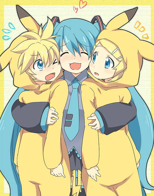 Safebooru - 1boy 2girls blonde hair blue hair blush brother and sister ...