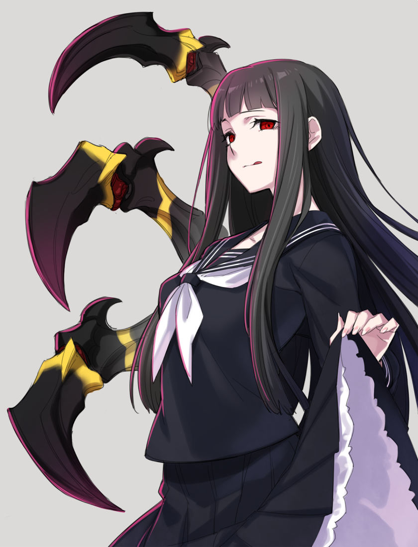 Safebooru - 1girl atlach-nacha black hair blood hime cut hirasaka ...