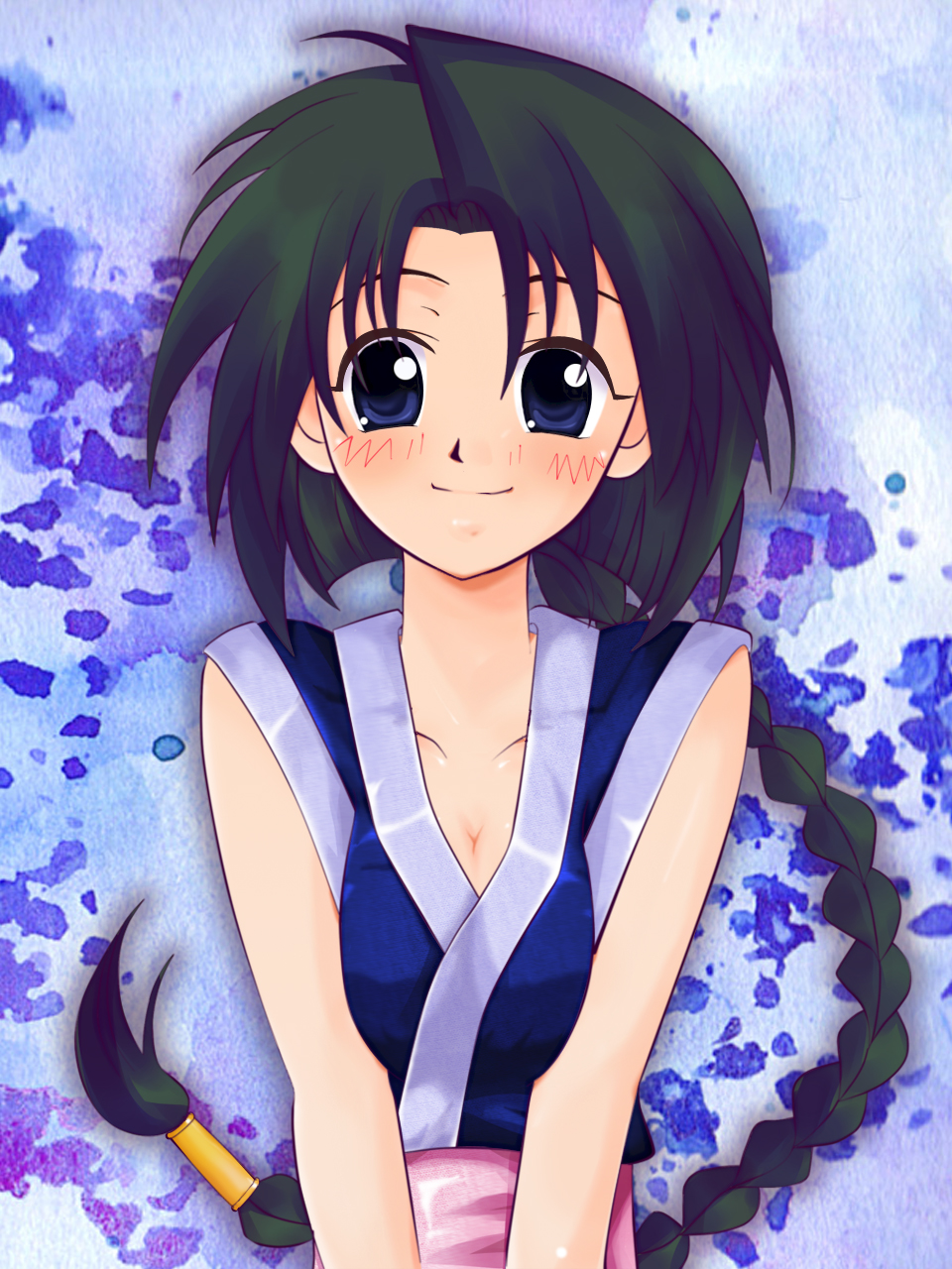 Safebooru - 1girl artist request black hair blue eyes blush braid ...